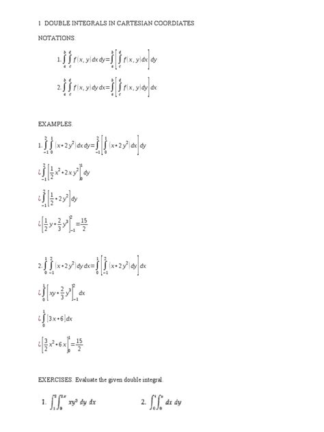 1 Double Integrals In Cartesian Coordinates Pdf Integral Functions And Mappings