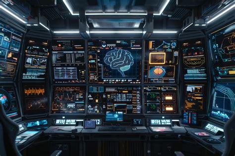 Glowing Brain In A High Tech Control Room Representing Technological Intelligence And Innovation