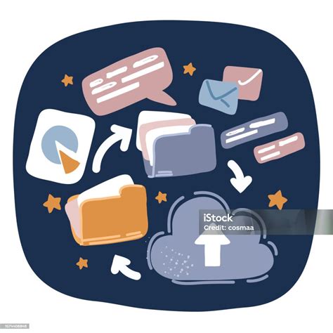 클라우드 저장소 아이콘의 만화 벡터 그림입니다 데이터 전송 기능이 있는 디지털 파일 정리 서비스 또는 앱입니다 개념에 대한 스톡 벡터 아트 및 기타 이미지 Istock