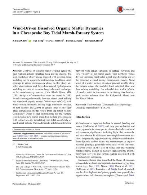 Pdf Wind Driven Dissolved Organic Matter Dynamics In A Chesapeake Bay
