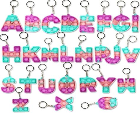 26 Letters Sensory Fidget Pop Its Bubble Toys Poppers Key Ring Alphabet