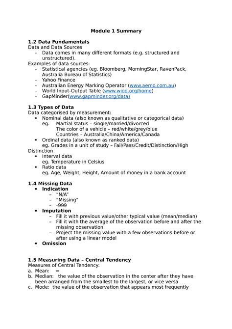 Module 1 Summary 5001 Module 1 Summary 1 Data Fundamentals Data And Data Sources Data