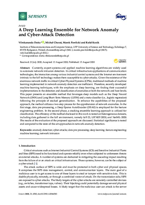Pdf A Deep Learning Ensemble For Network Anomaly And Cyber Attack Detection