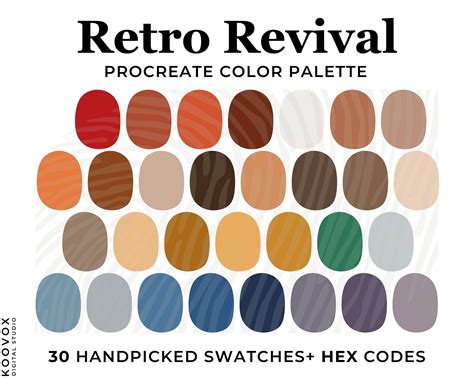 Retro 70s Color Palette For Procreate Procreate Swatches Hex Codes Procreate Tools For Ipad Pro