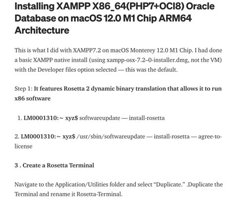 installing xampp x86 64 php7 oci8 oracle database on macos 12 0 m1 chip arm64 architecture