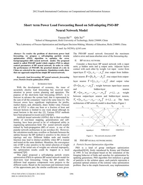 Pdf Short Term Power Load Forecasting Based On Self Adapting Pso Bp Neural Network Model