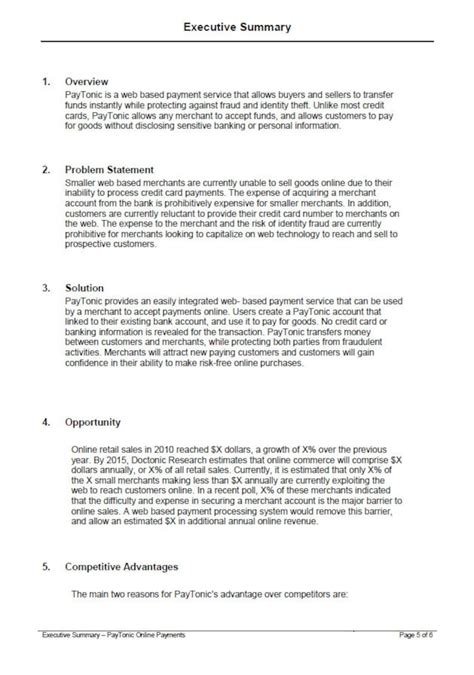 Executive Summary Template And Sample Etsy