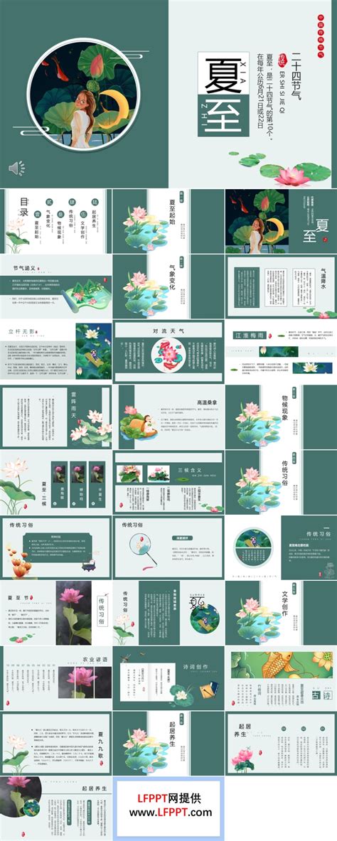 夏至PPT二十四节气水墨荷花中国风下载 LFPPT