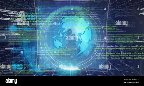 Image Of Data Processing And Globe Over Scope Scanning And Network Of