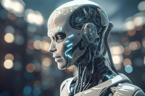 Ai 미래 여성 로봇 미래 개념의 인공 지능 로봇 프리미엄 사진