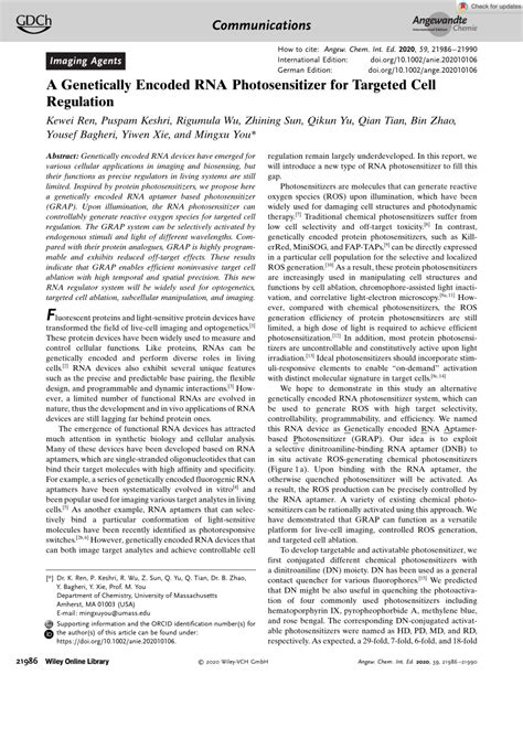 Pdf A Genetically Encoded Rna Photosensitizer For Targeted Cell Regulation