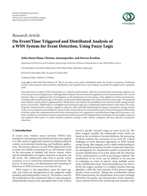Pdf On Eventtime Triggered And Distributed Analysis Of A Wsn System For Event Detection