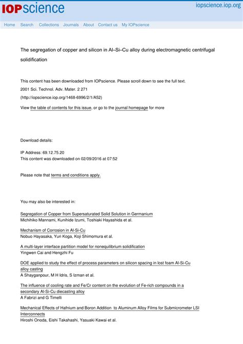 Pdf The Segregation Of Copper And Silicon In Alsicu Alloy During Electromagnetic Centrifugal