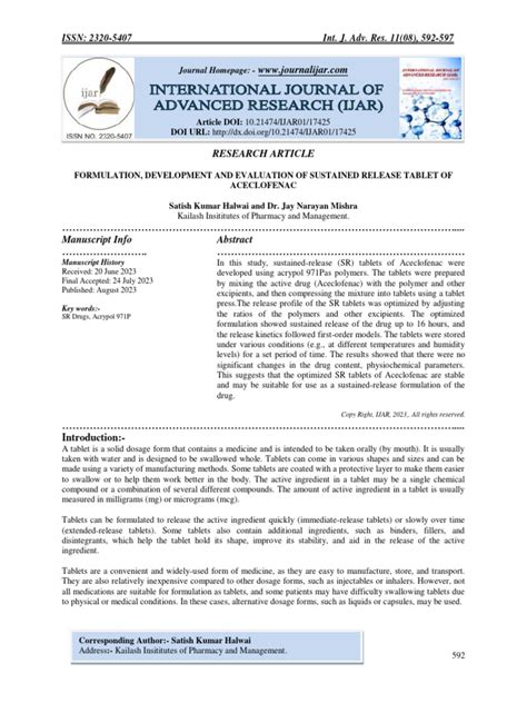 Formulation Development And Evaluation Of Sustained Release Tablet Of