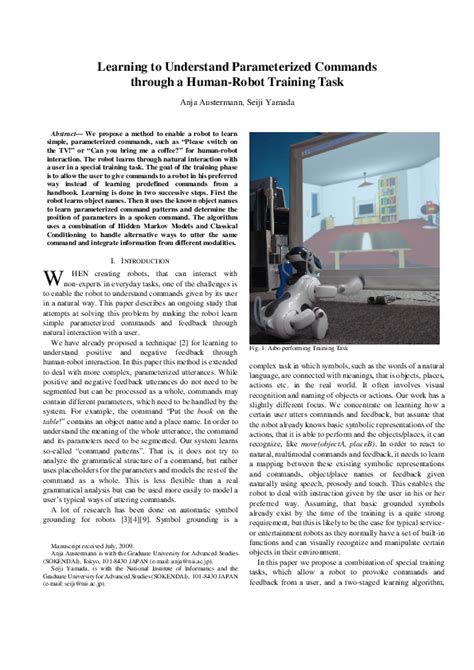Pdf Learning To Understand Parameterized Commands Through A Human Robot Training Task