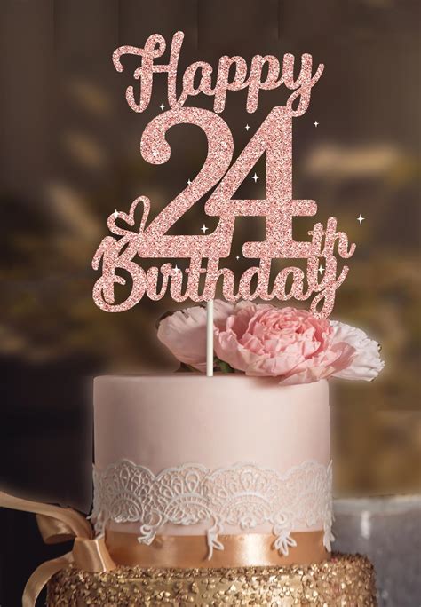 24 Birthday Cake Toppers Rose Gold Glitter Happy 24th