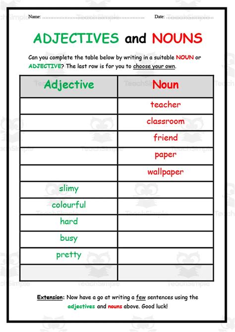 Adjectives And Nouns Worksheet By Teach Simple