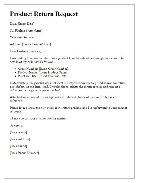 Letter Template For Product Return Request Free Samples In Pdf Letterin