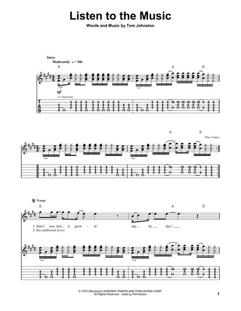 Listen To The Music By The Doobie Brothers Guitar Tab Play Along