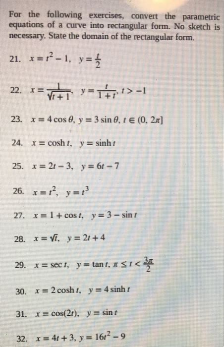 solved for the following exercises convert the parametric