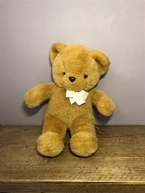 Woolworths 1980s Rare Stuffed Soft Brown Bear 1230cm Wribbon Bow