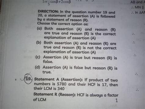 Direction In The Question Number 19 And 20 A Statement Of Assertion A