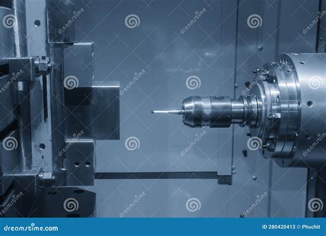 The Touching Probe Attach At The Turret On Cnc Lathe Machine Royalty Free Stock Image