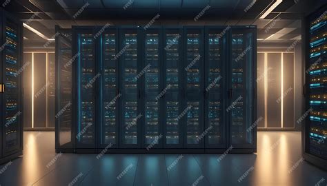 Server Racks In Computer Network Security Server Room Data Center D Render Dark Blue Premium