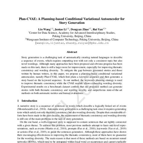 Plan Cvae A Planning Based Conditional Variational Autoencoder For Story Generation Acl Anthology