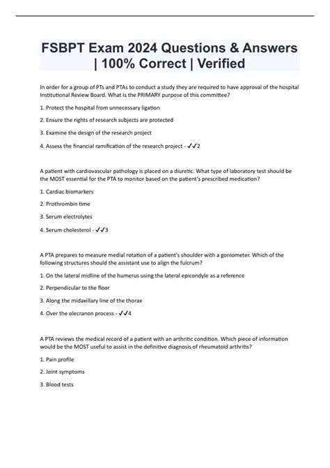 Fsbpt Exam 2024 Questions And Answers 100 Correct Verified 2024 25 Top Papers Stuvia Us