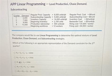 Solved App Linear Programming Level Production Chase