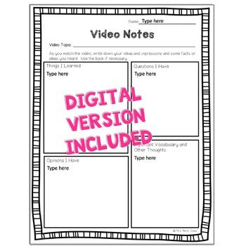 Video Notes Or Film Note Taking Sheet FREEBIE By Mrs Renz Class