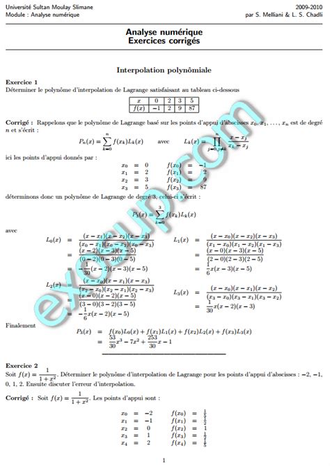 Analyse Numérique 19 Exercices Corrigés Fstbm 09 10 Exosup