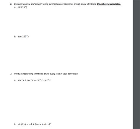 solved 6 evaluate exactly and simplify using sum difference