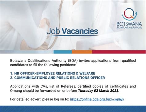 Botswana Qualifications Authority Bqa Invites Applications From Qualified Candidates To Fill