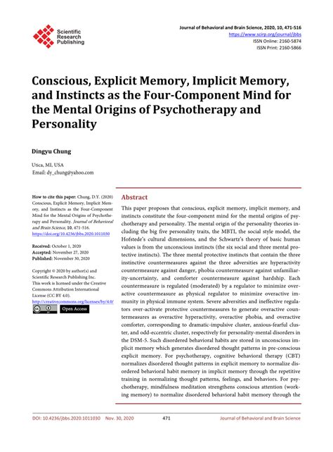 PDF Conscious Explicit Memory Implicit Memory And Instincts As The Four Component Mind For