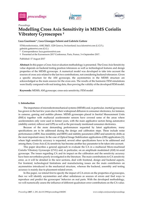 Pdf Modelling Cross Axis Sensitivity In Mems Coriolis Vibratory Gyroscopes