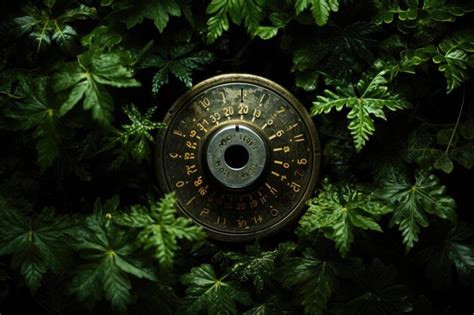 Premium Ai Image Metal Lock With Secret Code In Green Leaves Green