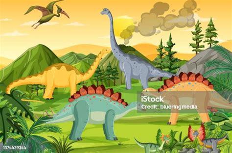 ไดโนเสาร์ในป่ายุคก่อนประวัติศาสตร์ ภาพประกอบสต็อก ดาวน์โหลดรูปภาพตอนนี้ อะแพโทซอรัส