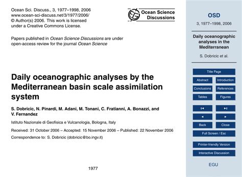 Pdf Daily Oceanographic Analyses By The Mediterranean Basin Scale Assimilation System