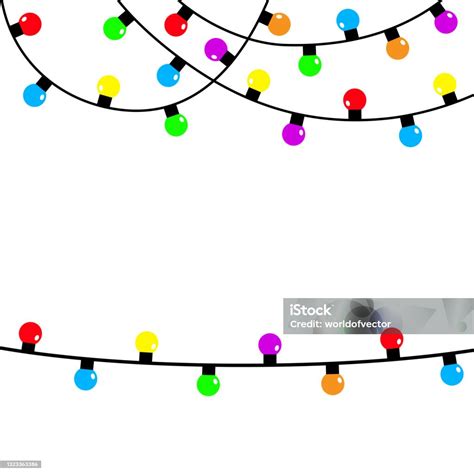 크리스마스 조명 문자열 다채로운 요정 라이트 세트 휴일 축제 자마 장식 전구 빛나는 화환 둥근 원뿔 모양입니다 무지개 색 플랫 디자인 격리 흰색 배경입니다 갈란드 장식품에
