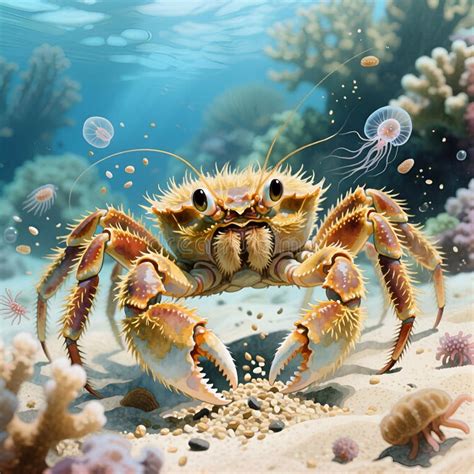 Ai Computer Generated Image Of A Relaxed Yeti Crab Stock Illustration