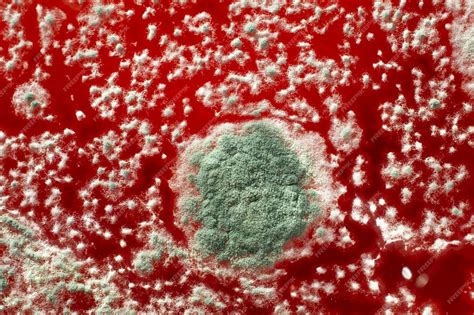 Premium Photo Mold On Red Liquid Background Fungus Background Bacteria On Red Surface Mold