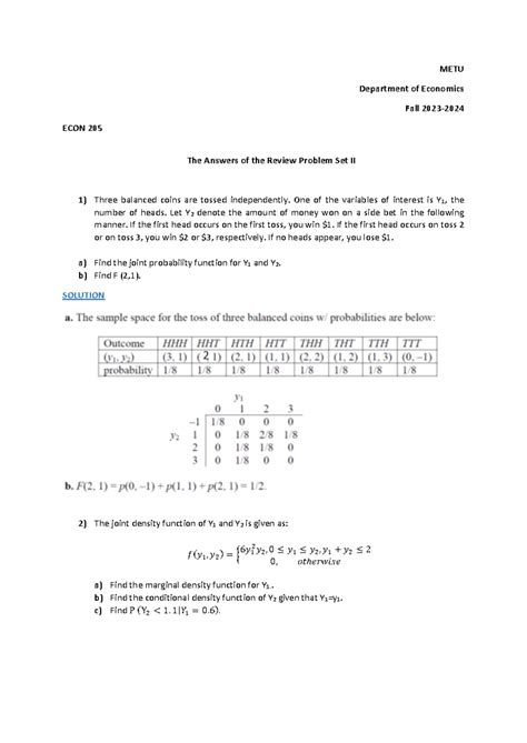 ECON Review Problem Set Answers METU Department Of Economics Fall ECON