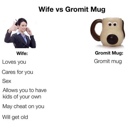 Wife Vs Gromit Mug Wife Gromit Mug Loves You Gromit Mug Cares For You Sex Allows You To Have