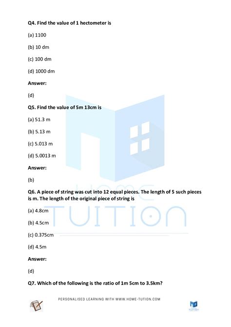Cbse Class 5 Maths Measurement Worksheet Free Pdf Home Tution