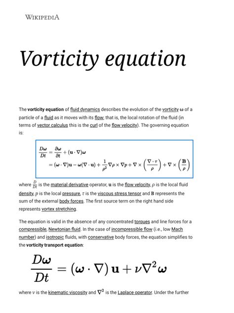 Vorticity Equation Wikipedia Pdf Fluid Dynamics Viscosity
