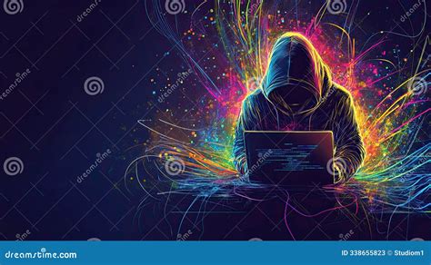 A Fellow Hacker Sits In Front Of A Laptop A Man Steals Data Concept Of Cybercrime And