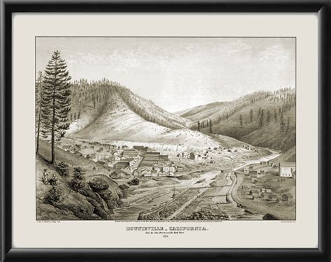 Downieville Ca 1854 Restored Map Vintage City Maps