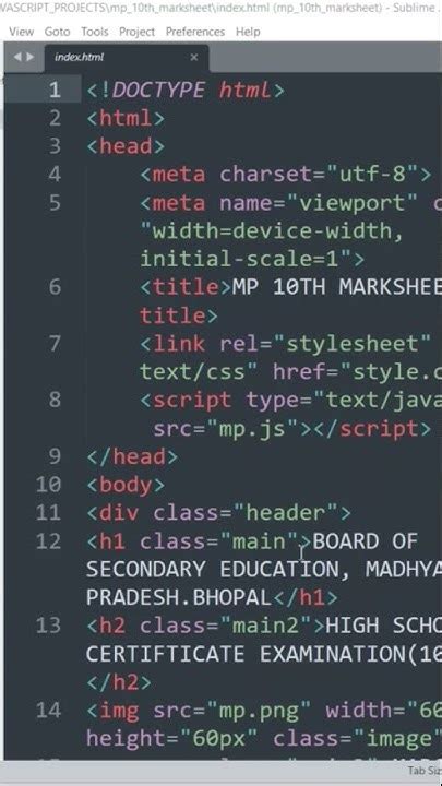Create Mp 10th Marksheet Using Html Css And Javascript Create Marksheet Using Html And